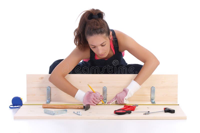 Woman carpenter at work stock image. Image of lumber, construction ...