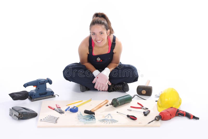 Woman Carpenter with Work Tools Stock Photo - Image of lumber, drill ...