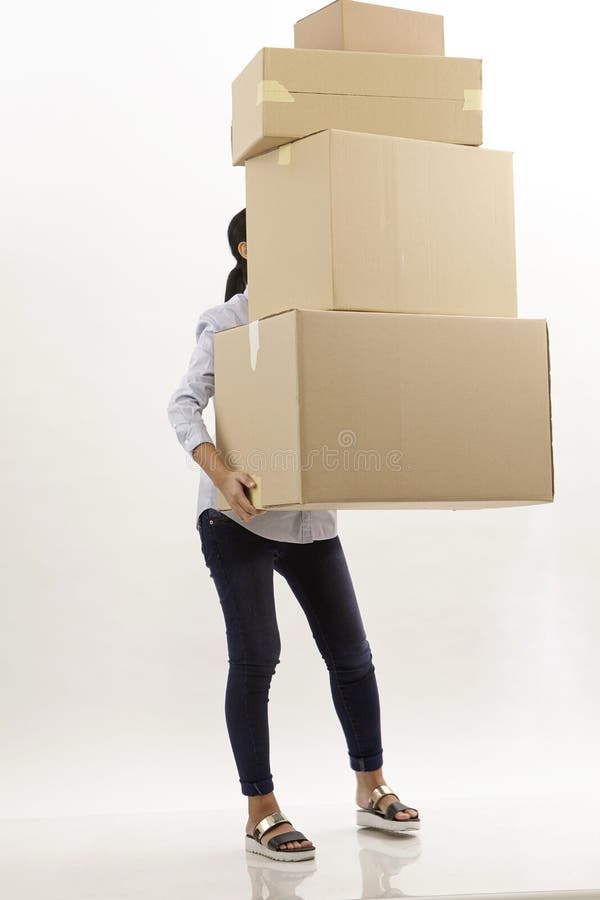 Woman behind boxes stock photo. Image of person, adult - 105789746