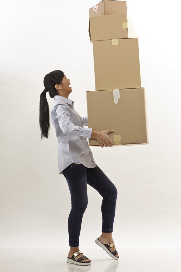 Woman carry boxes stock photo. Image of holding, service - 105789686