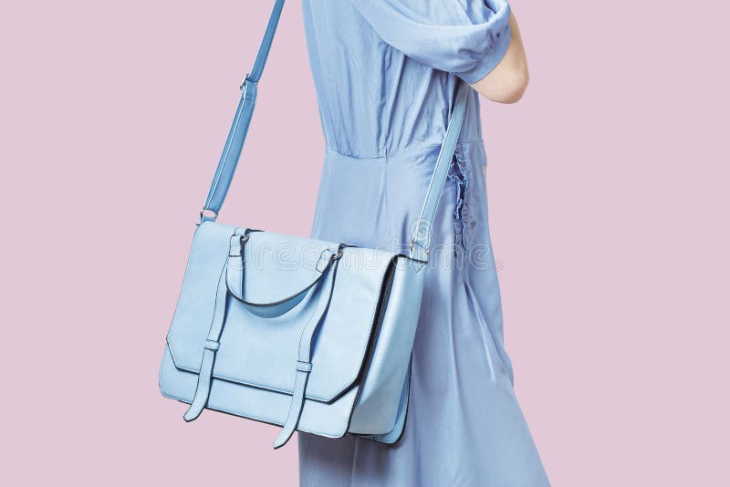 Woman Carrying a Blue Messenger Leather Bag Stock Photo - Image of ...