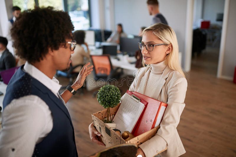 Woman Carrying a Box of Things for Getting Fired at Work Stock Image ...
