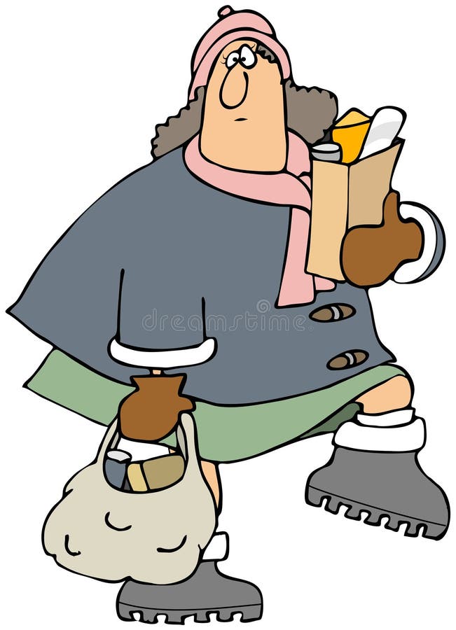 Woman Carrying Groceries Stock Illustration Illustration Of Coat
