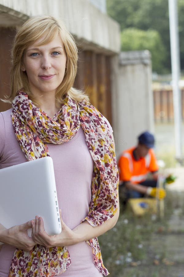Woman Carrying Laptop Computer Stock Image - Image of dressed ...