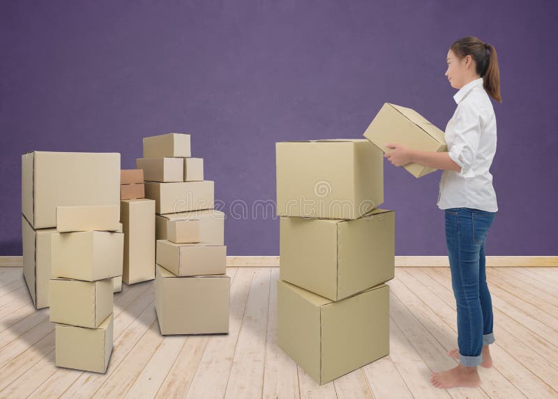 Woman Carrying and Lifting Boxes Stock Image - Image of carrying, pack ...