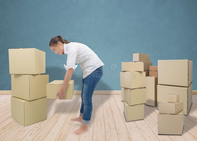 Woman Carrying and Lifting Boxes Stock Image - Image of person, pack ...