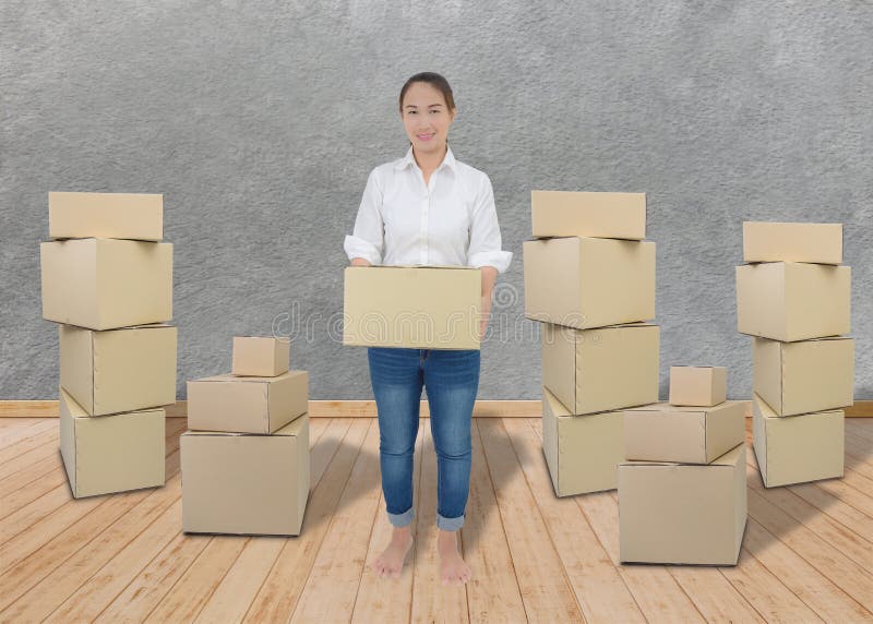 Woman Carrying and Lifting Boxes Stock Photo - Image of easy, carry ...