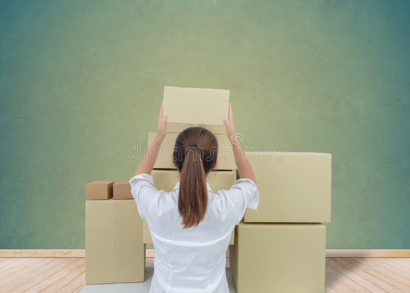 Woman Carrying and Lifting Boxes Stock Photo - Image of adult, pack ...
