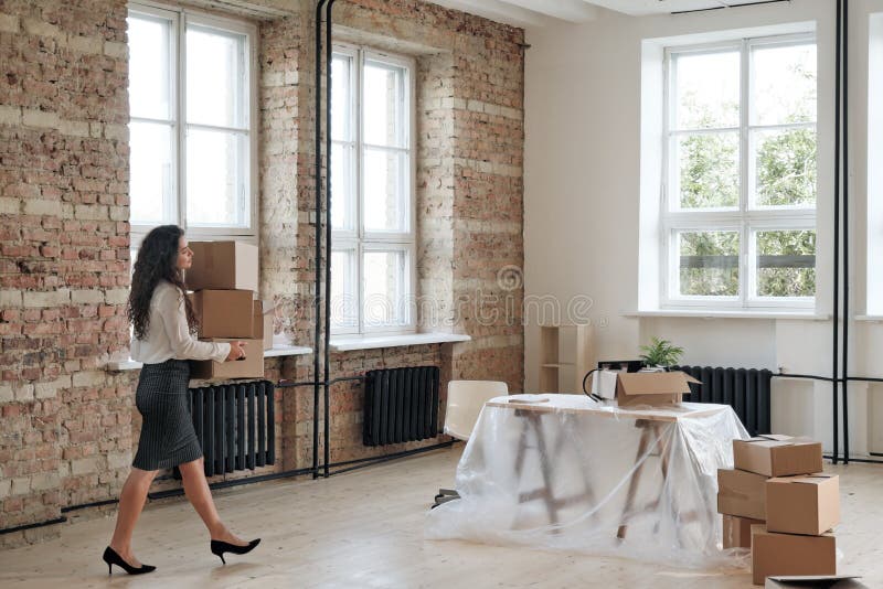 Woman Carrying Moving Boxes during Relocation Stock Photo - Image of ...