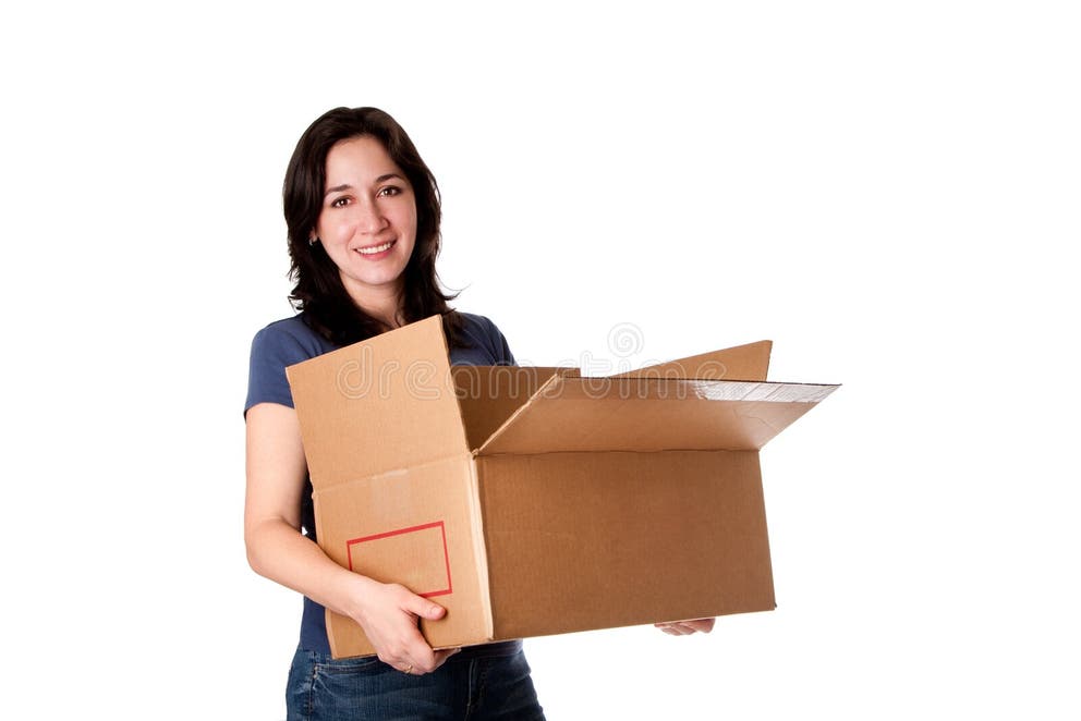 Woman Carrying Open Moving Storage Box Stock Photo - Image of parcel ...