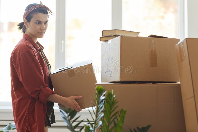 Woman Carrying Things in Box Stock Image - Image of looking, portrait ...