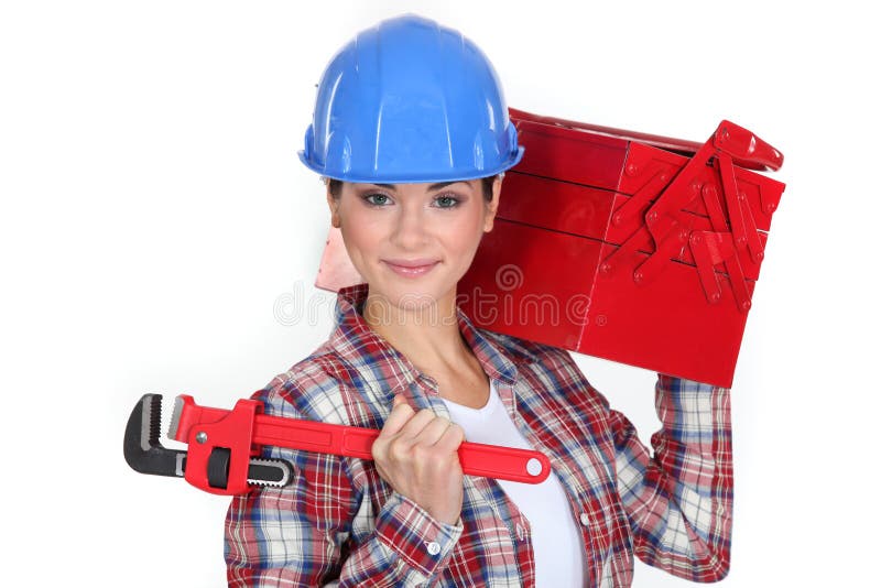 Woman carrying tool box stock image. Image of schemes - 33950799