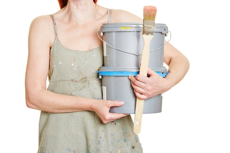 Woman Carrying Paint Bucket Stock Image - Image of wall, creative: 30281977
