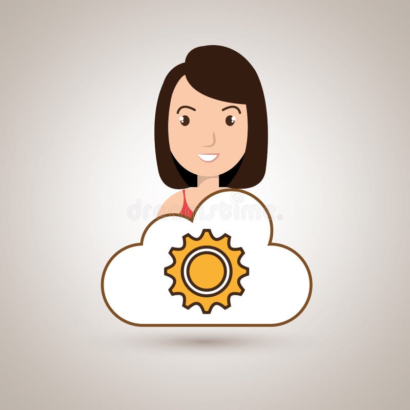 Woman Cartoon Gear Work Cloud Stock Illustration - Illustration of ...