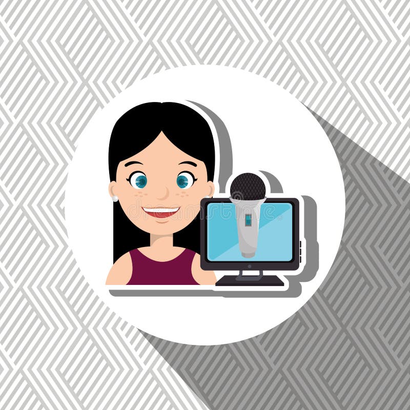 Woman Cartoon Speak Microphone Stock Illustration - Illustration of ...