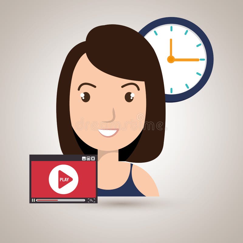 Woman Cartoon Video Record Clock Stock Illustration - Illustration of ...
