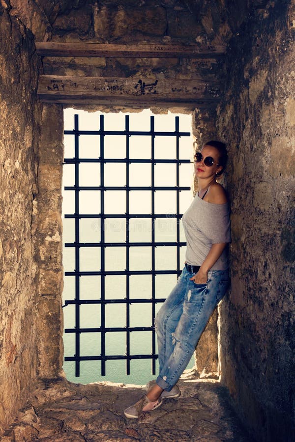 Woman in the castle stock image. Image of fashion, outdoors - 50300117