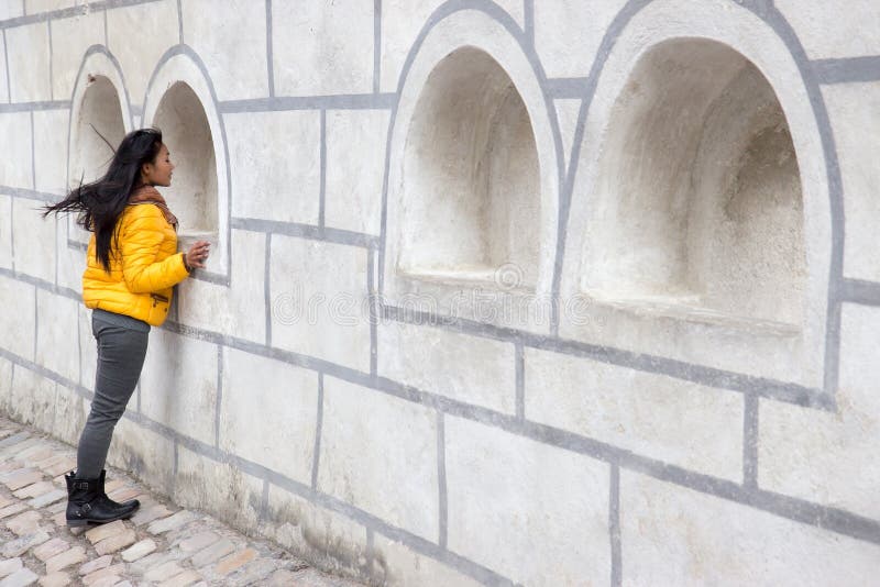 Woman at castle stock image. Image of landmark, czech - 66908601