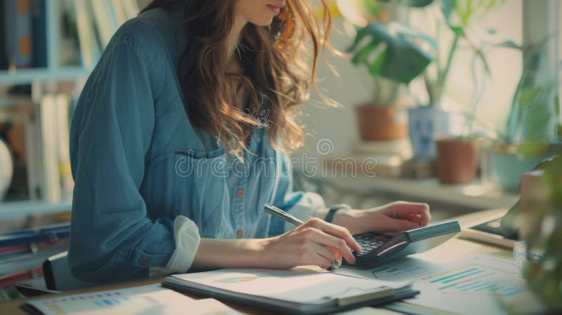 The Woman Using Calculator.AI Generated Image Stock Image - Image of ...