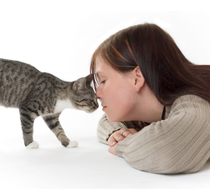 Portrait of woman with cat stock photo. Image of female - 7474032