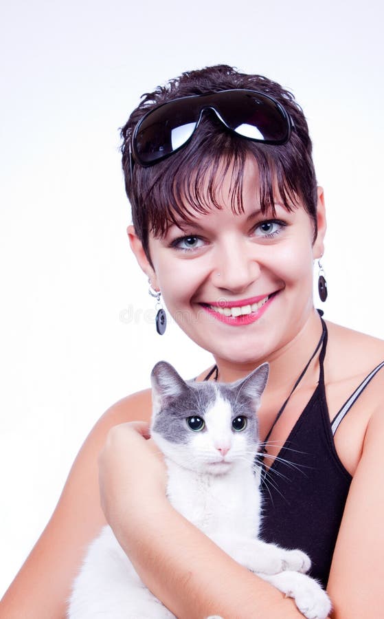 Woman with cat stock image. Image of petting, love, kissing - 11903265