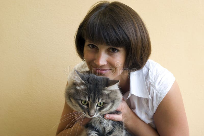 Woman with cat stock photo. Image of caucasian, hair - 16093188