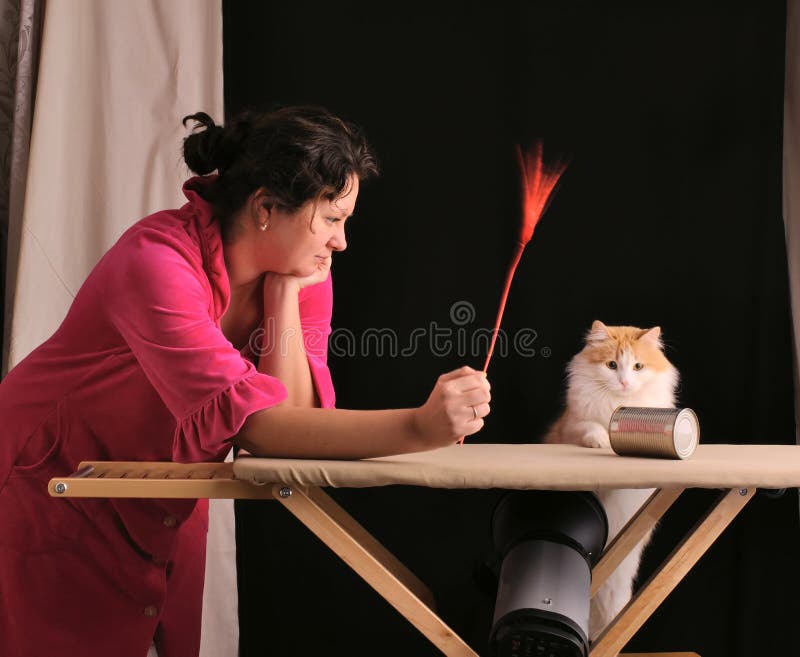 Woman and cat stock image. Image of amusing, shooting - 17231329