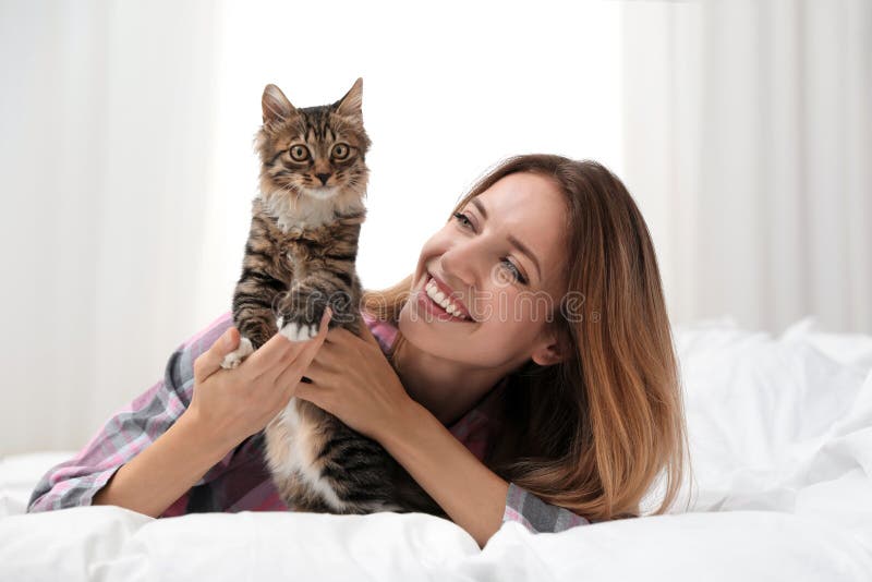 Woman with Cat. Owner and Pet Stock Image - Image of human, kitten ...
