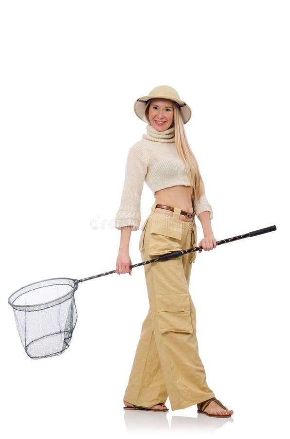 Woman with Catching Net Isolated on the White Stock Image - Image of ...