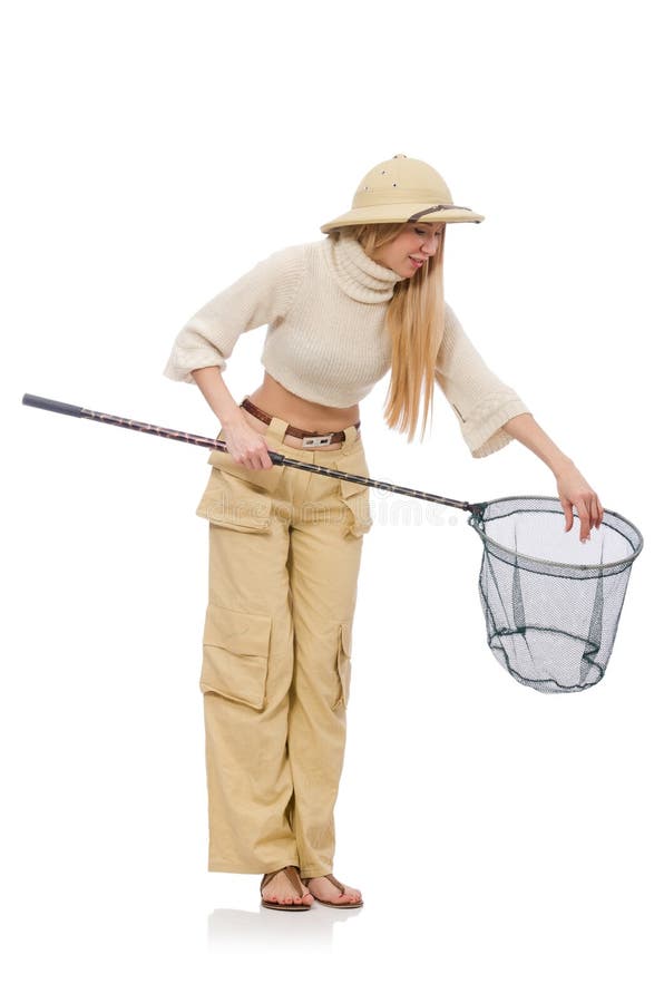 Woman with Catching Net Isolated on the White Stock Image - Image of ...