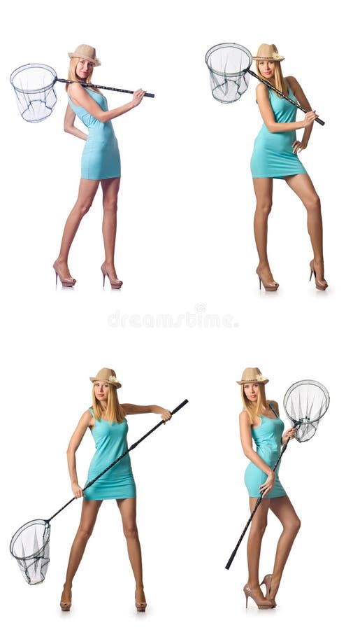 The Woman with Catching Net Stock Photo - Image of happy, holding: 71145540