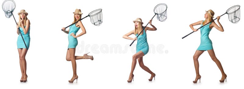 The Woman with Catching Net Isolated on White Stock Image - Image of ...