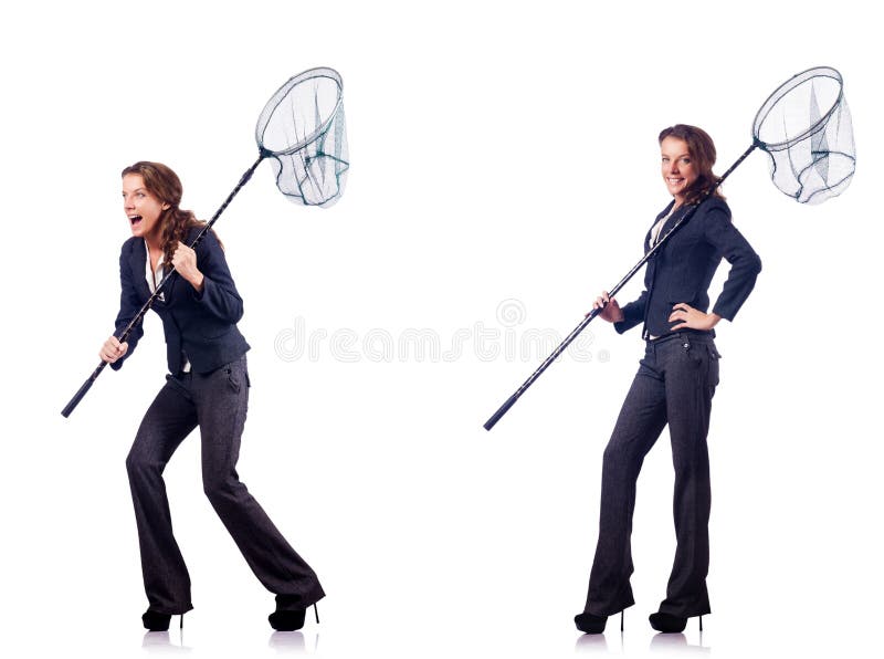 The Woman with Catching Net and Papers Stock Photo - Image of earth ...