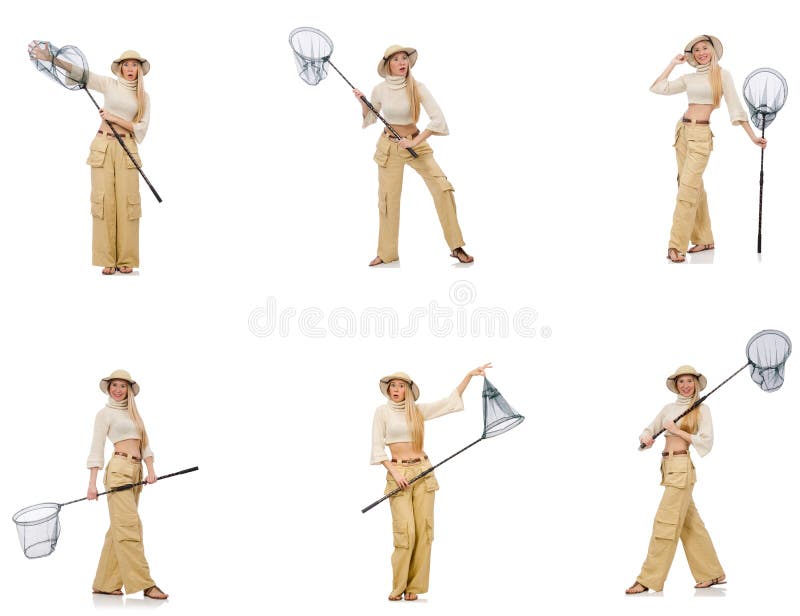 The Woman with Catching Net on White Stock Image - Image of catch, army ...