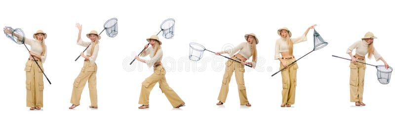 The Woman with Catching Net on White Stock Image - Image of catch ...