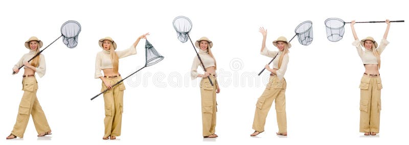 The Woman with Catching Net on White Stock Image - Image of catch ...