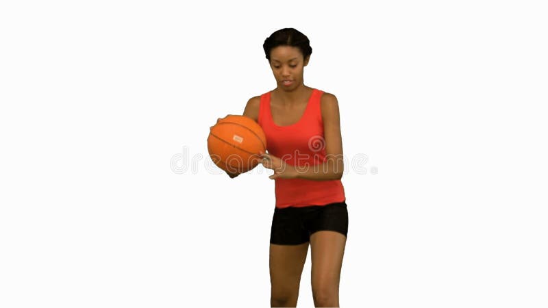 Woman Catching and Throwing a Basketball on White Screen Stock Video ...