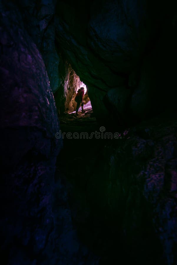 Woman Caver Spelunker Exploring the Cave Stock Photo - Image of ...