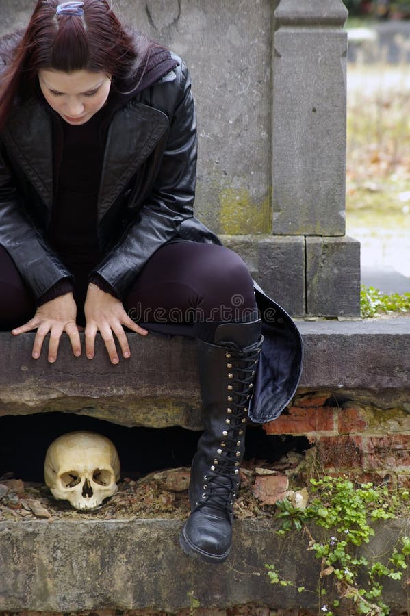 Gothic Girl On Inverted Cross Stock Photo - Image of pale, hair: 2951298