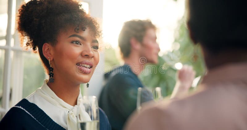 Woman, Champagne and Office Party with Celebration, Conversation and ...