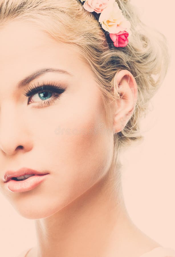 Model Girl with Flowers Hair Stock Photo - Image of dress, flower: 34014598