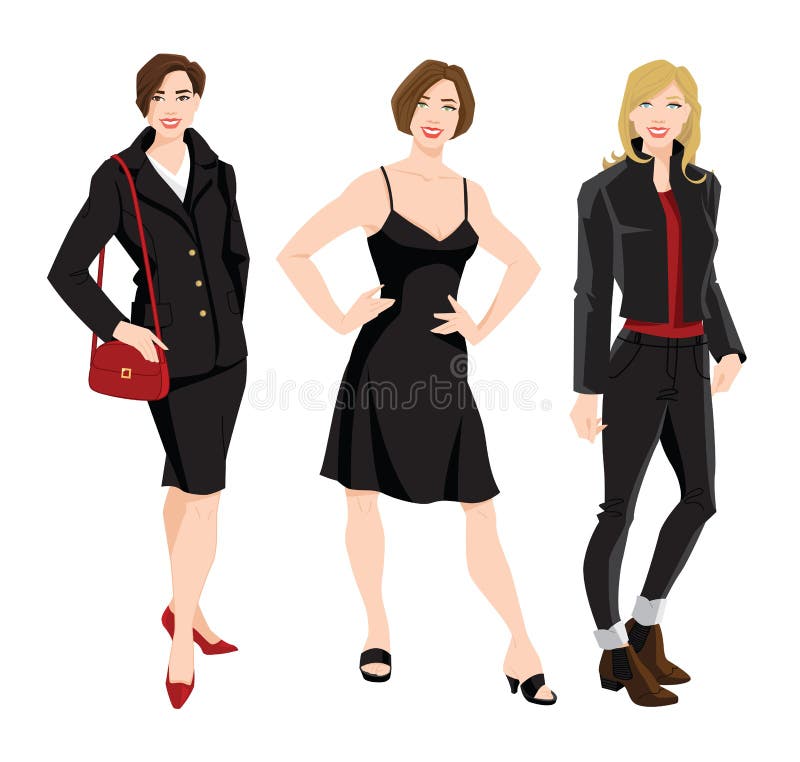 Woman Character in Different Clothes for Office and Everyday Stock ...