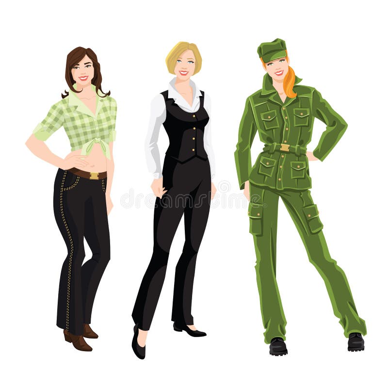 Woman Character in Different Clothes and Pose Stock Vector ...