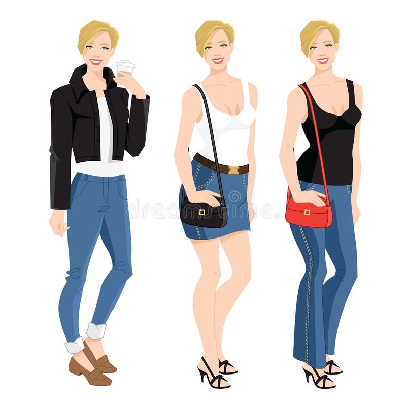 Woman Character in Different Clothes for Office and Everyday Stock ...