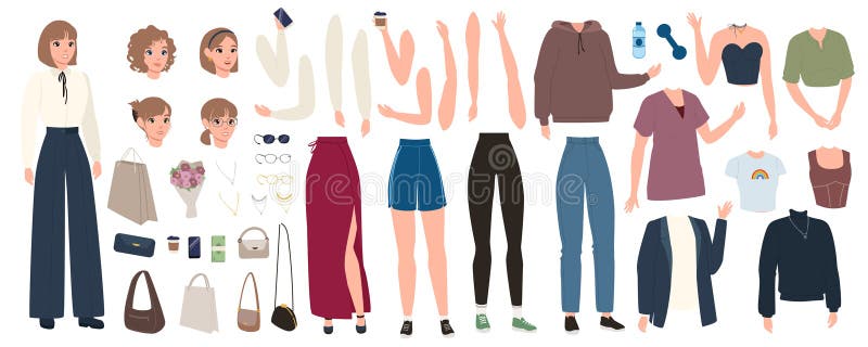 Woman Character Elements Constructor Mega Set in Flat Graphic Design ...