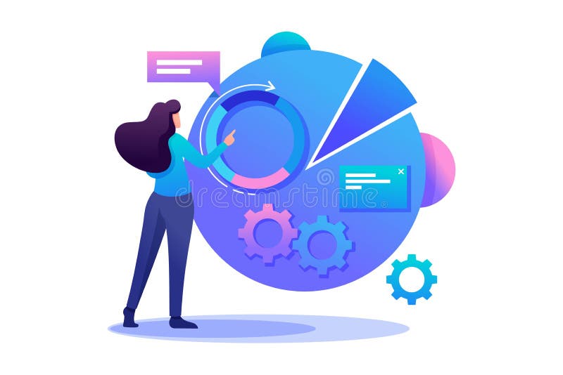 Woman Character with Graph Research and Charts. Flat 2D Character Stock ...
