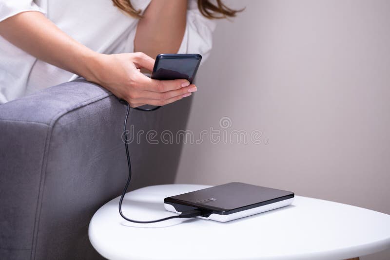 Woman Charging Smartphone Using Powerbank Stock Photo - Image of ...