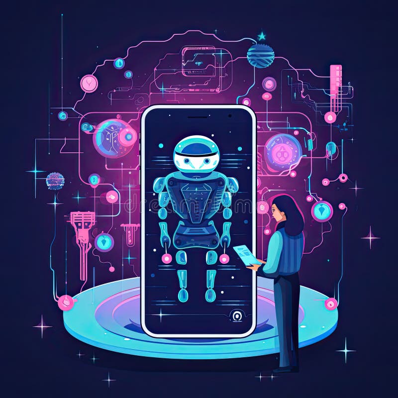 Woman Chatting with Chatbot in Smartphone Application Ai Artificial ...