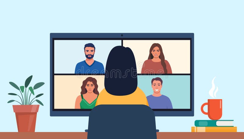 Woman Chatting Online, Using Computer for Collective Virtual Meeting ...