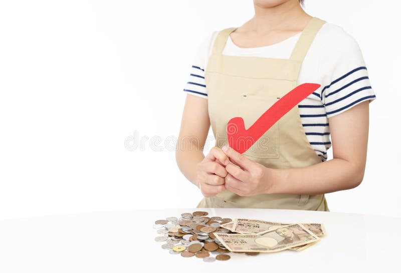 Woman with a check mark stock image. Image of bank, bonus - 113009953